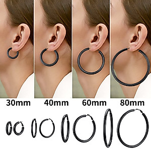 Hoop Earrings 40mm Diameter| Black Hoop Earrings Lightweight Hypoallergenic Earring Minimalist Jewelry
