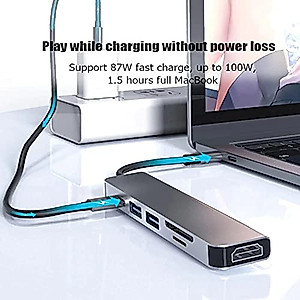 USB C Hub, 6-in-1 Type C Adapter Mini Docking Station with 4K HDMI, 2 USB 3.0 Ports, SD/TF Card Reader, 65W Power Supply Compatible with iPad Pro/MacBook/Type C Devices (USB-C-6 in 1)