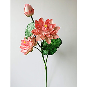 Suandsu 1pcs Artificial Lotus Fake Flowers Water Lily Long Stem Home Garden Pond Aquarium Wedding Decor 41'' High Pink