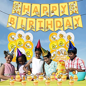32Pcs Gudetama Birthday Party Supplies Party Favors Set For Kids Gudetama Cake Topper Cupcake Toppers Banner Balloons For Gudetama Birthday Party Decorations