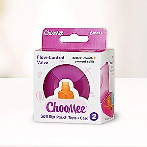 ChooMee SoftSip Food Pouch Tops | Orange Aqua + Purple Travel case | Prevent Spills and Protect Childs Mouth