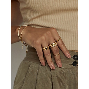 POTESSA 18K Gold Plated Open Statement Ring for Women Vintage Black Obsidian Band Ring Cocktail Rings for Her