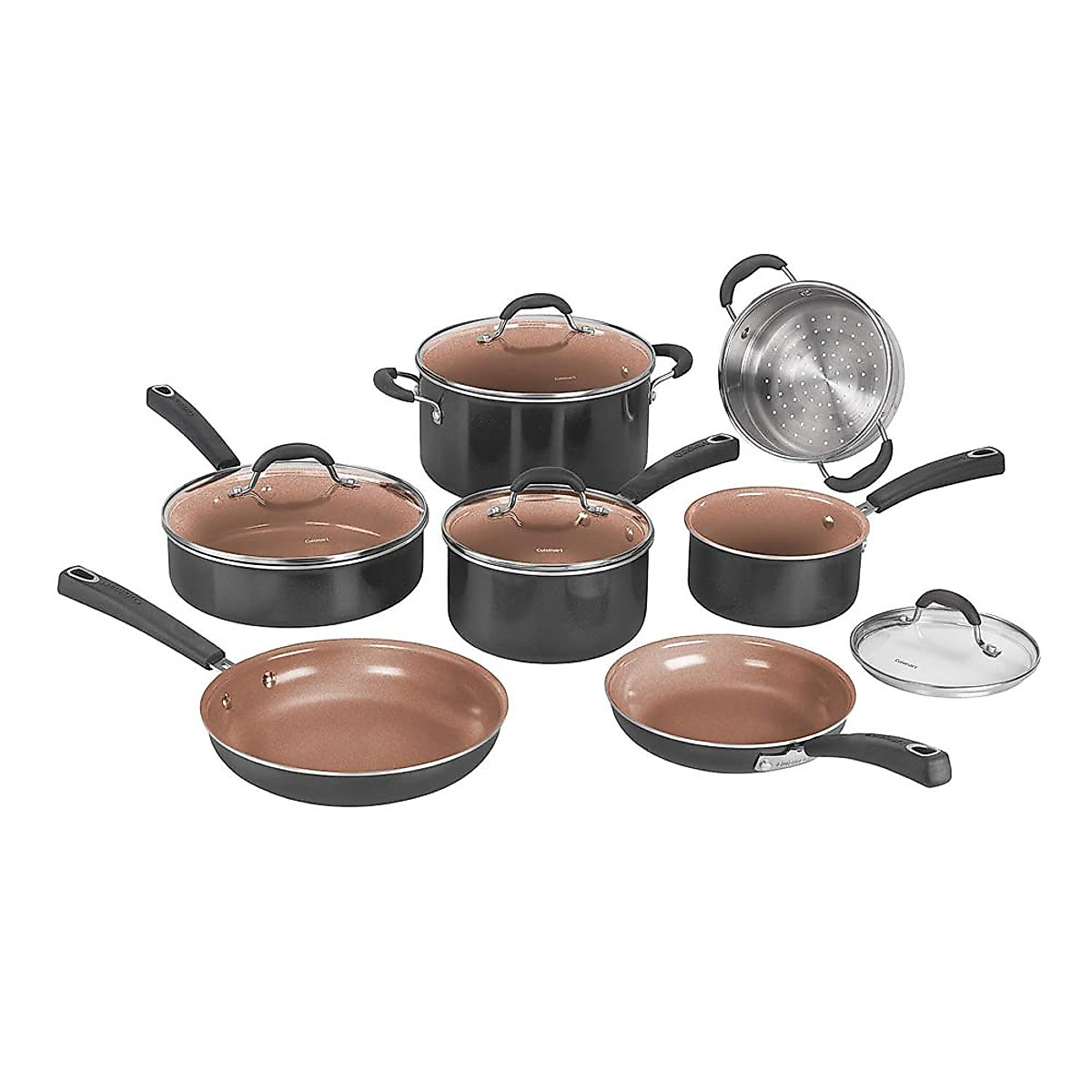 Cuisinart 54CCP-11BK 11pc Ceramica XT Non-Stick Cookware Set Bundle with Deco Chef Pair of Red Heat Resistant Oven Mitt