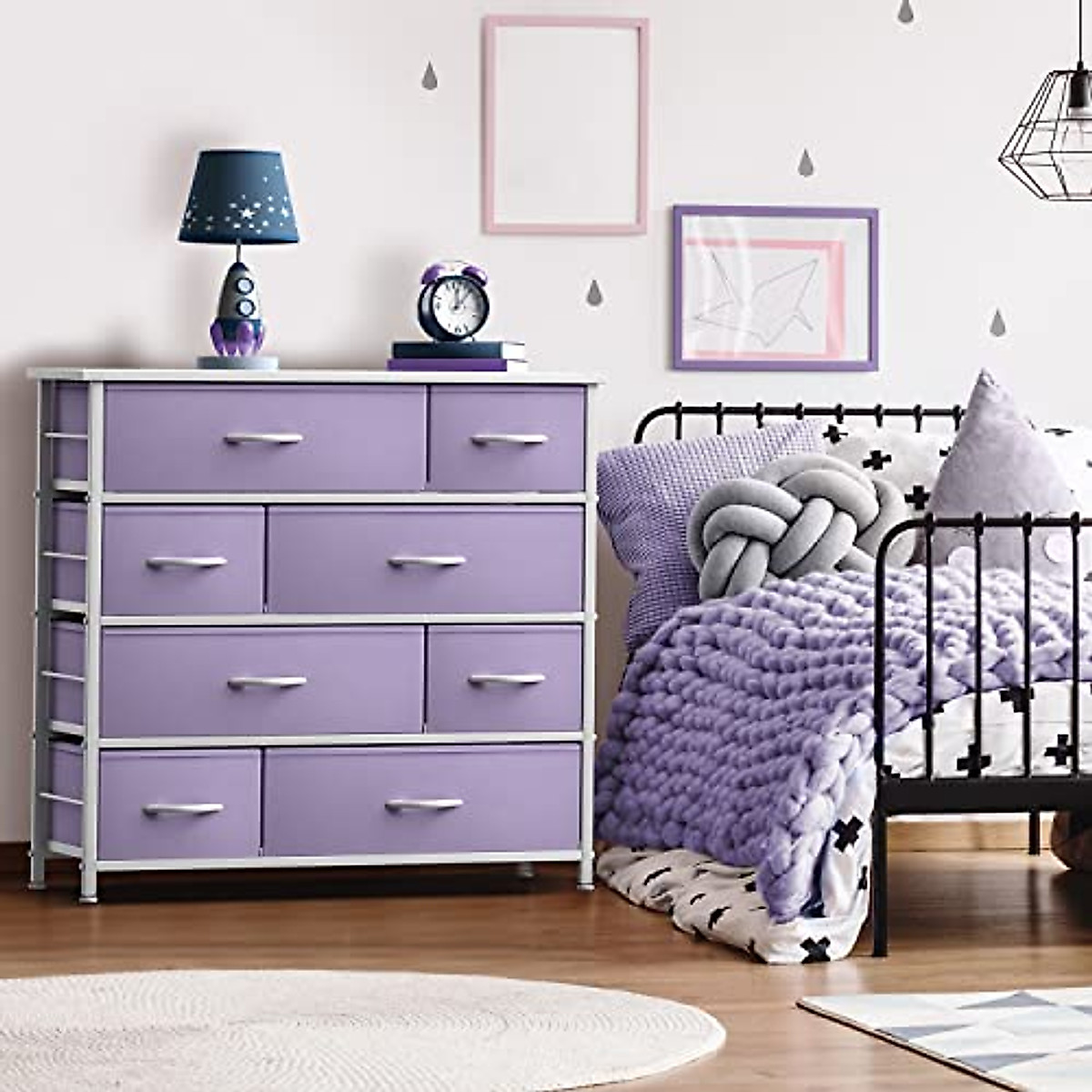 Sorbus Dresser with 8 Drawers - Furniture Storage Chest for Kid’s, Teens, Bedroom, Nursery, Playroom, Clothes, Toys - Steel Frame, Wood Top, Fabric Bins (Purple)