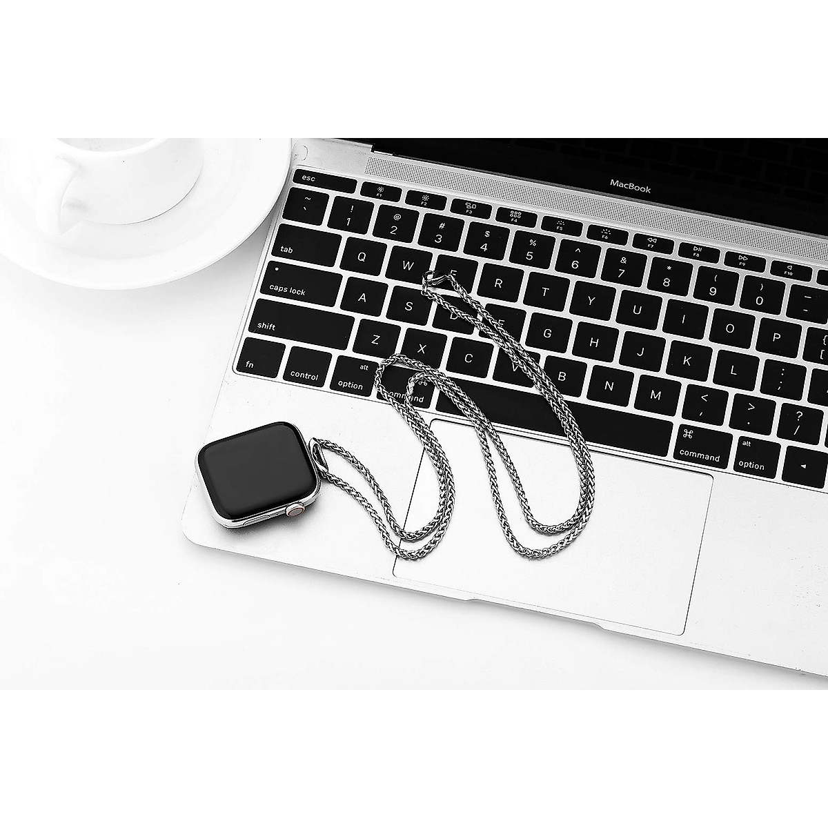 HiPai Necklace Adapter Pendant Compatible with Apple Watch, Infinity & Double Loop Connector Comes with 32inch Stainless Rollo Wheat Chain 3mm for iWatch Series 9/8/7/6/5/4/SE/Ultra 2/Ultra