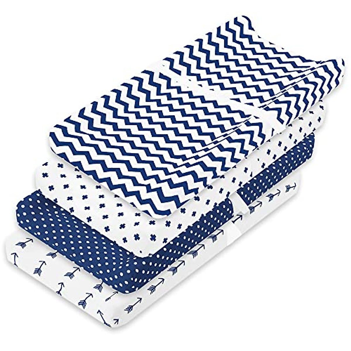 Changing Pad Cover – Baby Changing Pad Covers 4 Pack – Boy or Girl Changing Pad Cover – Pure Cotton Machine Washable Navy and White Changing Table Cover – Diaper Changing Pad Cover Sheets