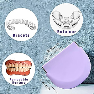 ChezMax Retainer Case 2 Pcs, Silicone Mouth Guard Case with Vent Hoels, Cute Denture Container Braces Holder for Women Kids Men, Portable Travel Aligner Cleaner Case for Invisalign Accessories(Purple)