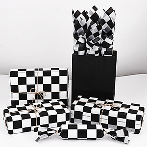 120 Sheets Checkered Tissue Paper Black and White Race Car Party Gift Wrapping Paper Black Plaids Art Tissue Paper for Racing Car Birthday Christmas Party Decorations, 14x20 inch