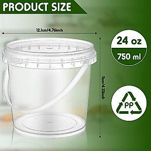 Mifoci 50 Pcs Food Clear Bucket Plastic Gallon Bucket Round Reusable Ice Cream Containers with Lids and Handles Airtight Clear Plastic Tub Freezer Reusable Pail for Kitchen Drinks Home (24oz)