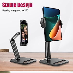 ULANZI Phone Mount Stand Holder for Desktop, VIJIM P001 with 2 Adjustable Arm and 360° Rotates, Universal Foldable Multi Angle, Compatible with iPad iPhone Tablet and More