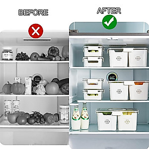 Refrigerator Organizer with Lids, Airtight Fruit Storage Containers for Fridge with Lids and Handle, BPA-Free Food Storage Container with 4 Removable Colander, Refrigerator Organizer Bins (2PCS)