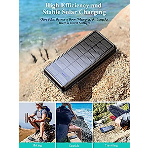Portable Charger 36800mAh, LENGSUM Power Bank Solar Charger with 2 Output Ports, Built-in 2 Durable Cables, External Battery Pack for Cellphone and Tablet