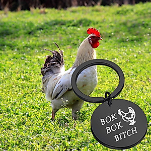 ENSIANTH Funny Chicken Keychain Chicken Lover Gift Bok Bok Bitch Crazy Rich Asians Inspired Gift for Friend (Black)