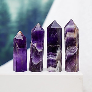 Apengshi Amethyst Healing Crystal Tower 2.75-3.14" Crystal Wand Natural Gem Stone 8 Faceted Single Point Chakra for Home Decoration