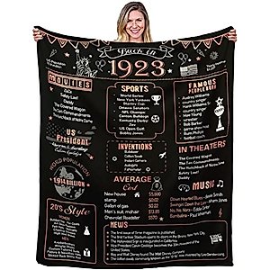 100th Birthday Gifts For Women Men Blanket, Gifts For 100th Birthday Decorations, 1923 Birthday Gifts For Her,100 Years Old Gift for Mom Dad Grandparents, 100th Bday Gifts Ideas Back in 1923 60"X50"