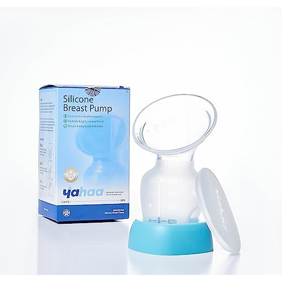 YAHAA Manual Breast Pump - Leak-Proof Lid, Anti-Down Base and Bag, 4oz/120ML Lightweight Breastfeeding Pump for All Breast Milk Colostrum Collector, Blue