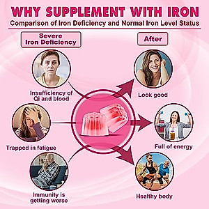Iron Gummies Supplement - Vegan Iron Bisglycinate Filled Gummies with Vitamin C, Folate - Blood Builder, Energy Support for Iron Deficiency - Iron Gummies for Women, No After Taste, Strawberry Flavor