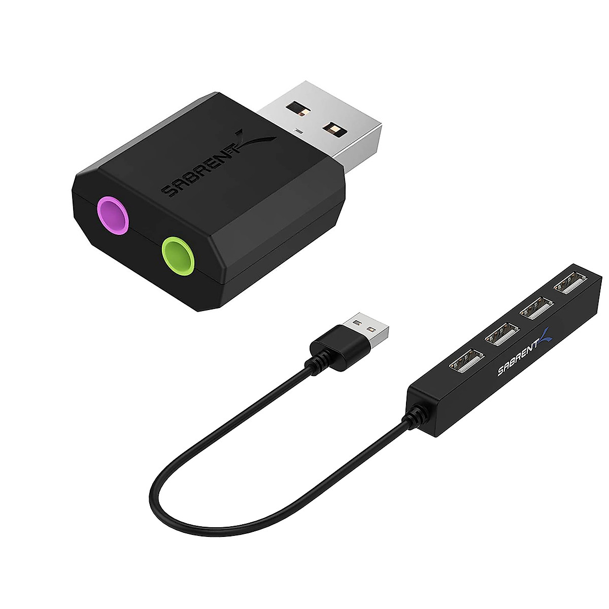 SABRENT 4 Port Portable USB 2.0 Hub + USB External Stereo Sound Adapter