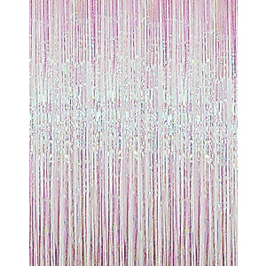 GOER 6.4 ft x 9.8 ft Metallic Tinsel Foil Fringe Curtains,Pack of 2 Party Streamer Backdrop for Unicorn Birthday,Graduation Decorations and New Year Eve (Iridescent)