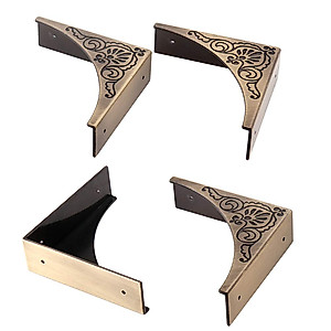 Metal Corner Protector, 4 Pcs Antique Edge Safety Guard Cabinet Furniture Corner Bumpers,Table Corner Protectors,Cover Damaged Corners on Coffee Table (Bronze)