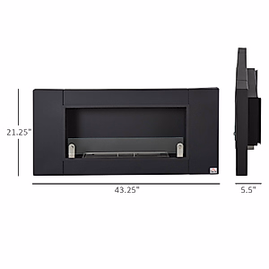 HOMCOM Ethanol Fireplace, 43.25" Wall-Mounted 0.73 Gal Stainless Steel Max 323 Sq. Ft., Burns up to 4 Hours, Black