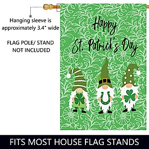 Surfapans Happy St Patricks Day House Flag 28x40 Inch Double Sided Outside Burlap Gnome Green Shamrock Clover Large Outdoor Yard Flags Porch Home Farmhouse Decoration