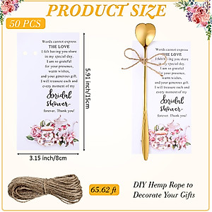 Skybooly 50 Sets Tea Party Bridal Shower Favors Mini Coffee Spoons Small Tea Spoons Heart Shaped Spoon with Bridal Shower Thank You Cards and Hemp Rope Wedding Souvenirs Tea Party Favor (Gold)