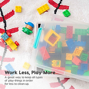 IRIS USA 6 Quart Clip Box, Clear Plastic Storage Bins with Secure Latching Buckles, Organizing Container for Office, School, Kids and Craft Room, Large, Clear/Seafoam Blue, 4 Pack