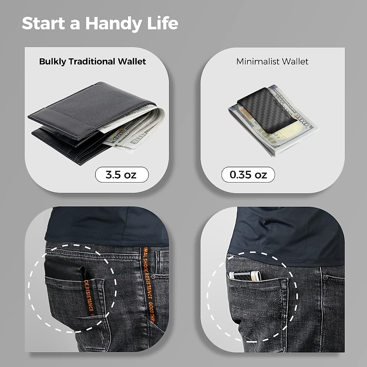 MONOCARBON Carbon-Fiber-Money-Clip-for-Men, Minimalist-Money-Holder for Cash, High Elastic Carbon-Fiber-Wallet, Slim and Durable (Twill Matte Black)