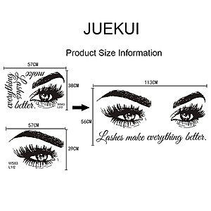 Eyelashes Wall Sticker Creative Pretty Girl Room Living Room Decorations for Home Wallpaper Vinyl Mural Art Decals WS83 (Black, L 56x113cm)