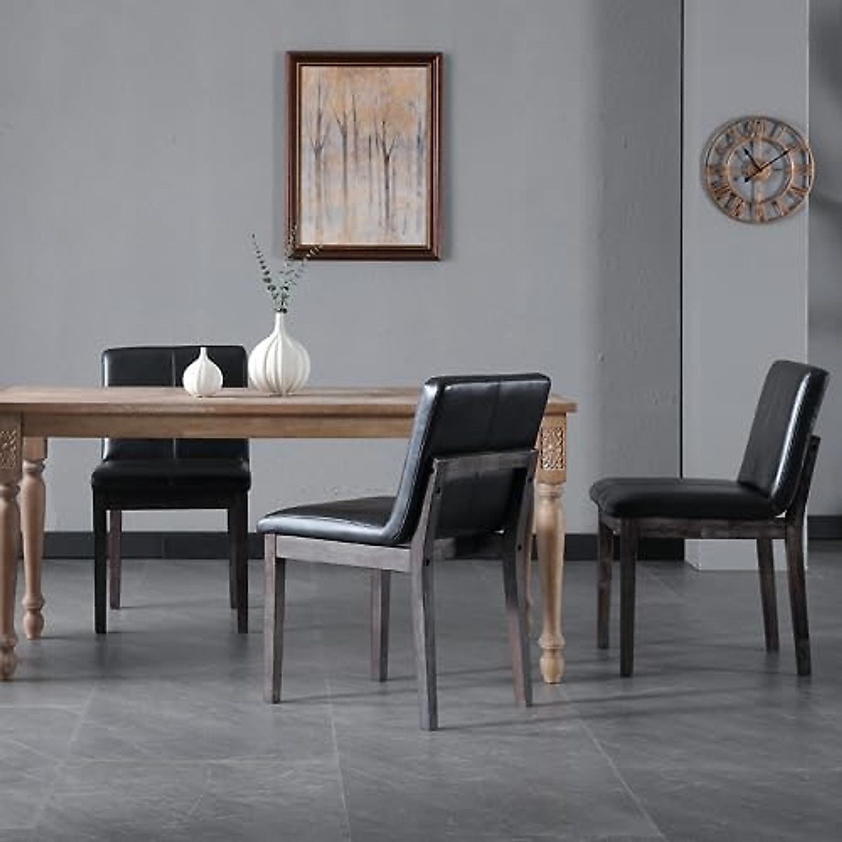 LZAREAL Comfy Modern Dining Chairs Set of 8, PU Leather Black Armless Dining Room Chairs with Solid Wood Legs, Mid Century Upholstered Dining Chair for Kitchen, Restaurant, Cafe