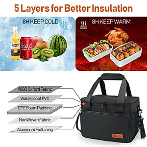 BUDO Lunch Bags for Men and Women, Insulated Waterproof Lunch Box, Reusable Lunch Tote with Adjustable Shoulder Strap, Lunch Warmer Cooler Bag for Adults to Work Camping Picnic Trips