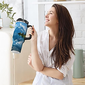 FRCSDIY Snowy Mountains and Lakes Insulated Tumbler with Handle and Straw Lid,30oz Leakproof Stainless Steel Cup BPA-Free Water Bottle