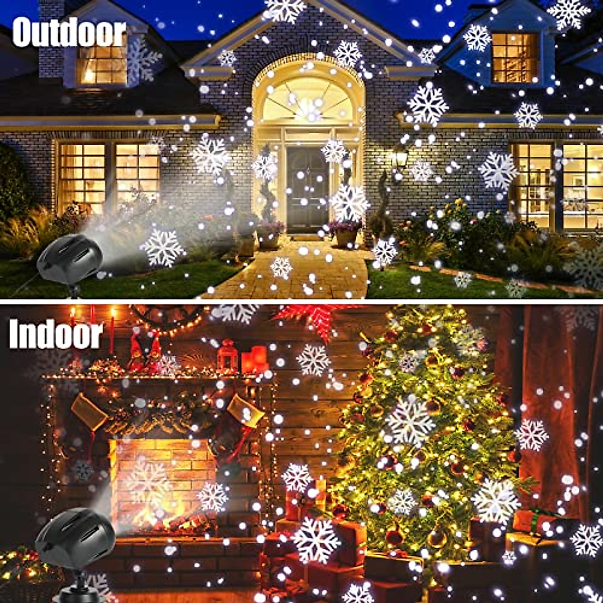 Snow Projector Lights, Xmas Snowflake Night Projection Lamp, IP65 Waterproof Outdoor LED Snow Spotlight with Remote Control for Halloween Holiday Party Home Decoration Garden Light Projector