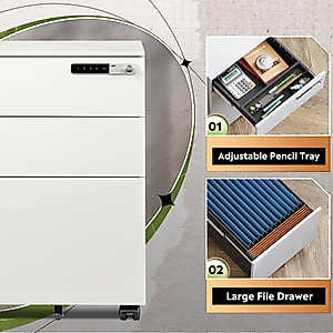 DEVAISE 3-Drawer Mobile File Cabinet with Smart Lock, Pre-Assembled Steel Pedestal Under Desk, White