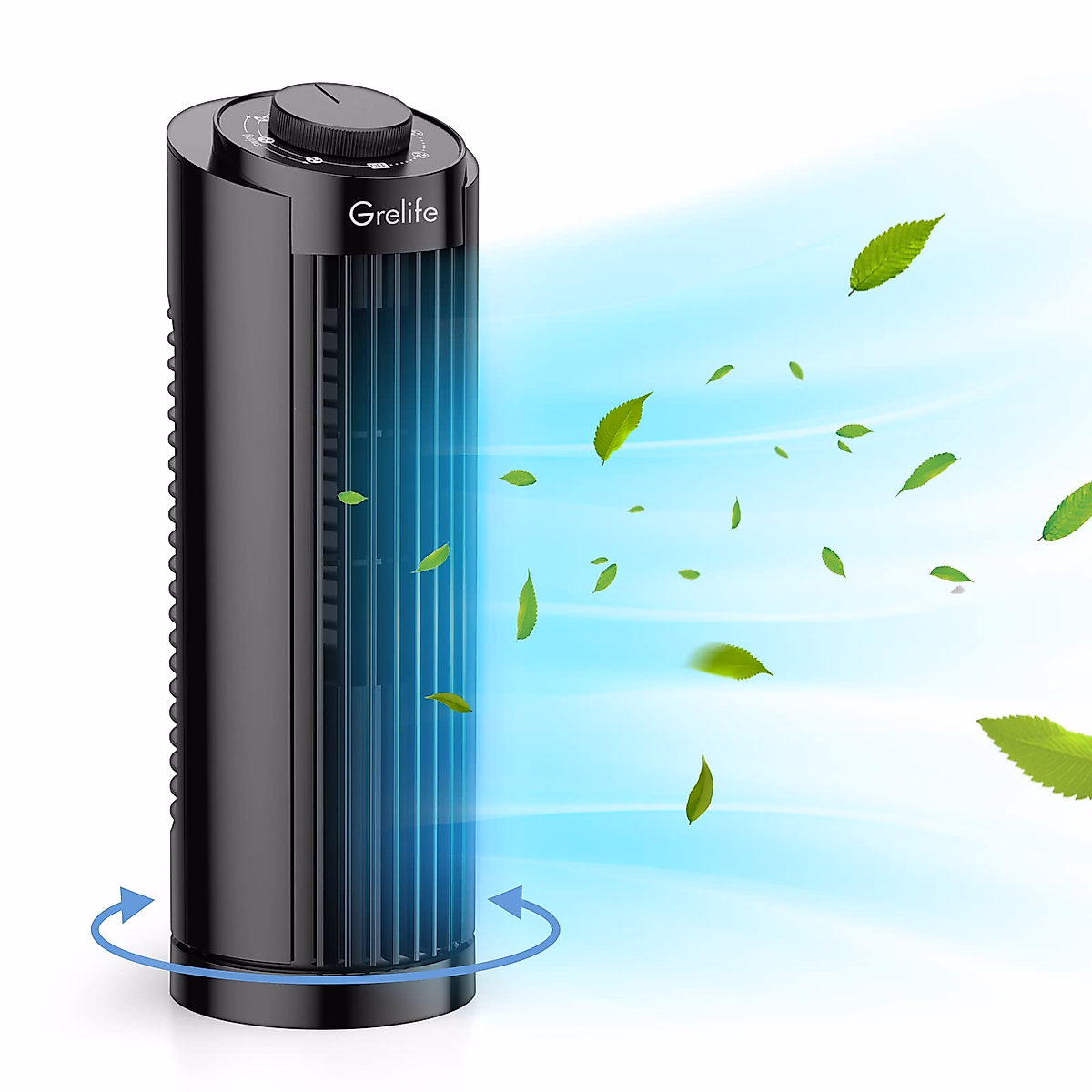 Grelife Oscillating Fan, Desk Table Fan with 3 Speeds, Quiet Cooling, Tower Fans 70° Oscillation, 13'' Portable Small Bladeless for Bedroom Home Office Desktop