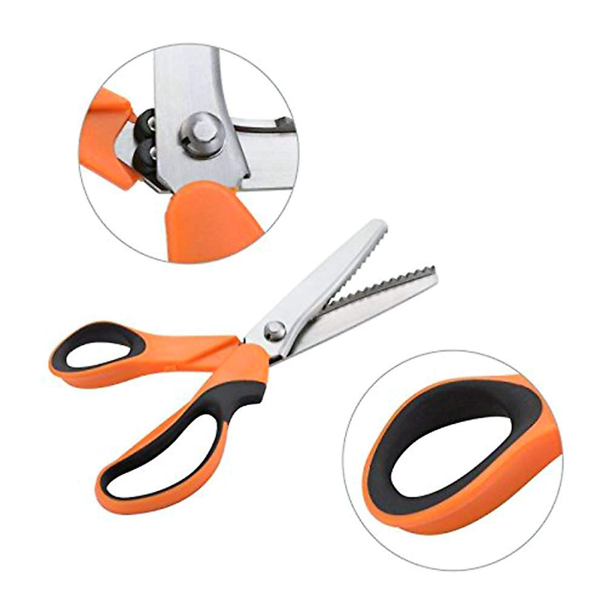 BlueSnail Stainless Steel Pinking Shears Comfort Grip Handled Professional Fabric Crafts Dressmaking Zig Zag Cut Scissors Sewing Scissors (Serrated, Orange)