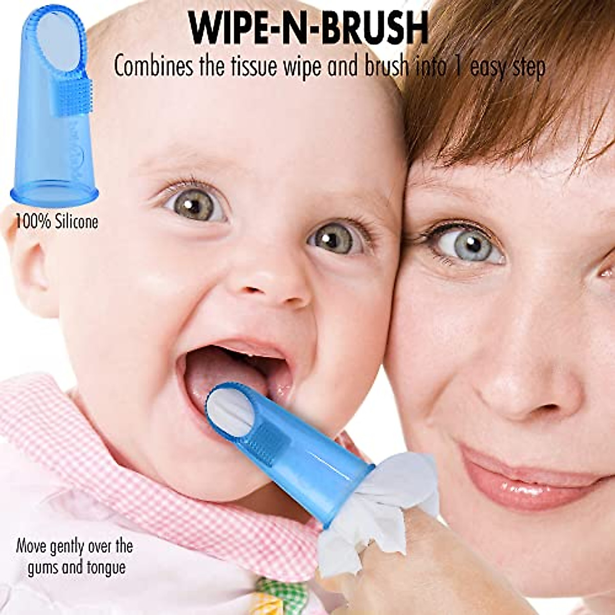 Brilliant Wipe N Brush by Baby Buddy, Silicone Toothbrush, Cleaner for Infants 4-16 Months Old, Use with Dental Wipe, Infant Oral Cleaning Products, Baby Registry Must Haves, Travel Accessories, Blue