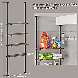 innotic Over The Toilet Storage, 4-Tier Adjustable Wooden Bathroom Organizer Shelves, 99 to 118 Inch Tall, Load Capacity 44 lb per Tier, Space Saver, Anti-Slip, Easy to Assemble, Vintage Brown