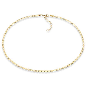 Miabella 18K Gold Over 925 Sterling Silver Figaro, Beaded Singapore, Sparkle, Cuban Link Chain, Adjustable Choker Necklace for Women Made in Italy (Sparkle, 15+2 Inches)