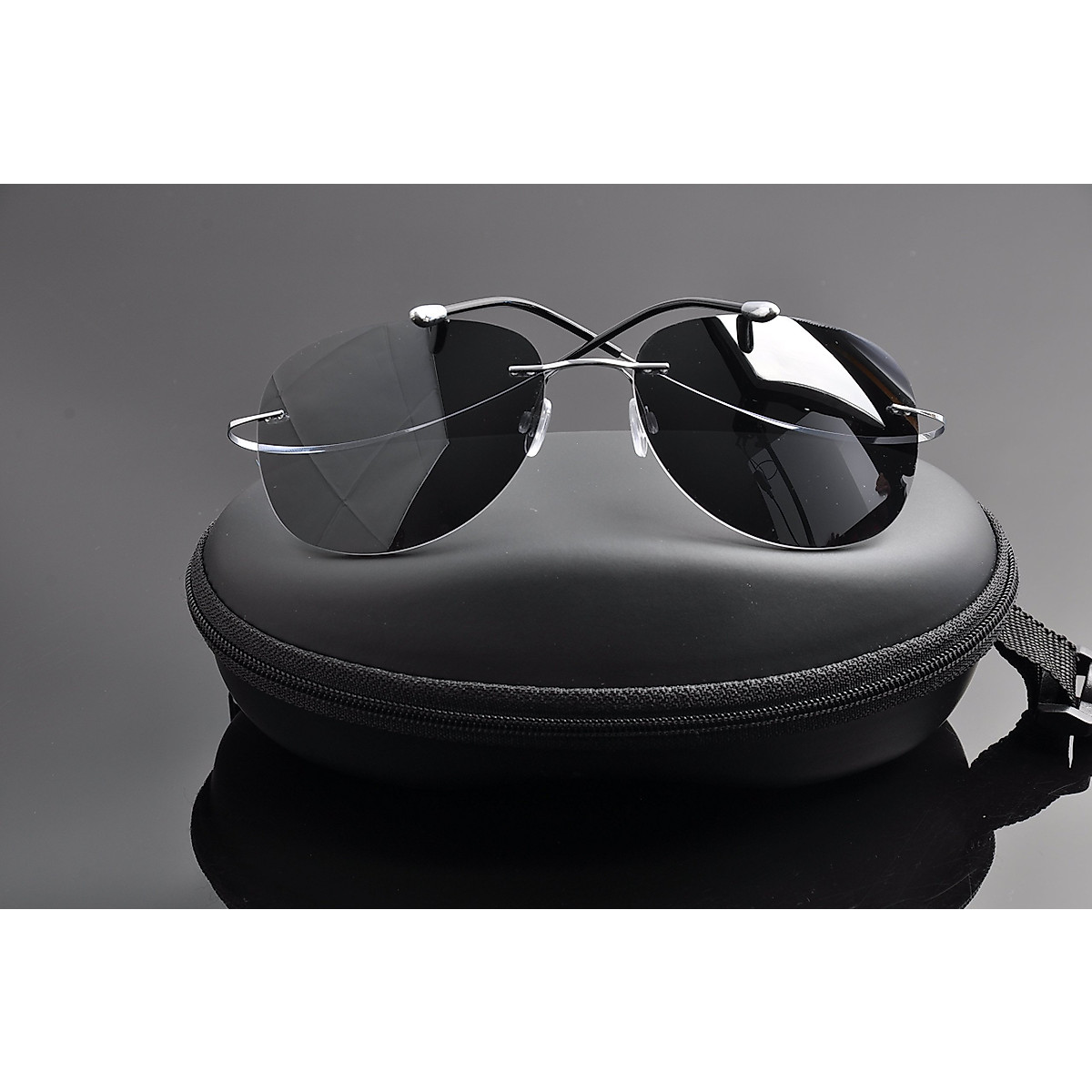 De Ding Mens rimless titanium polarized Sunglasses (silver, gray)