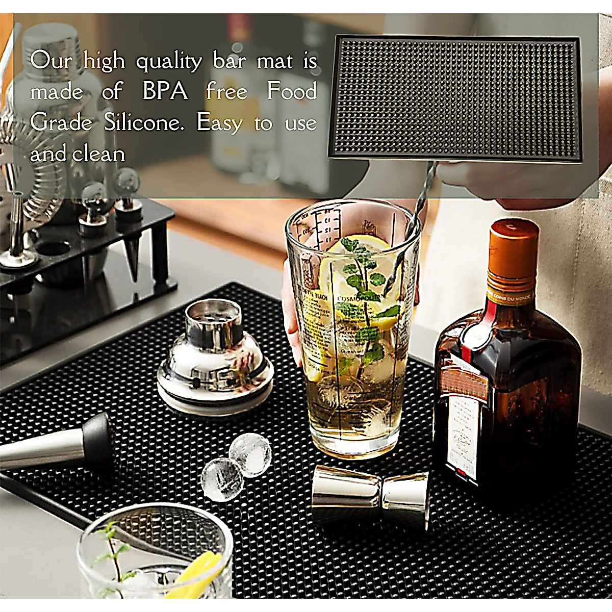 SYOLOS 1 piece Premium Bar Mat 18 x 12 inches - Versatile and Durable Bar Mats for Countertop, Coffee Bar Mat, Glass Drying Mat - Non Toxic Bar Spill Mat