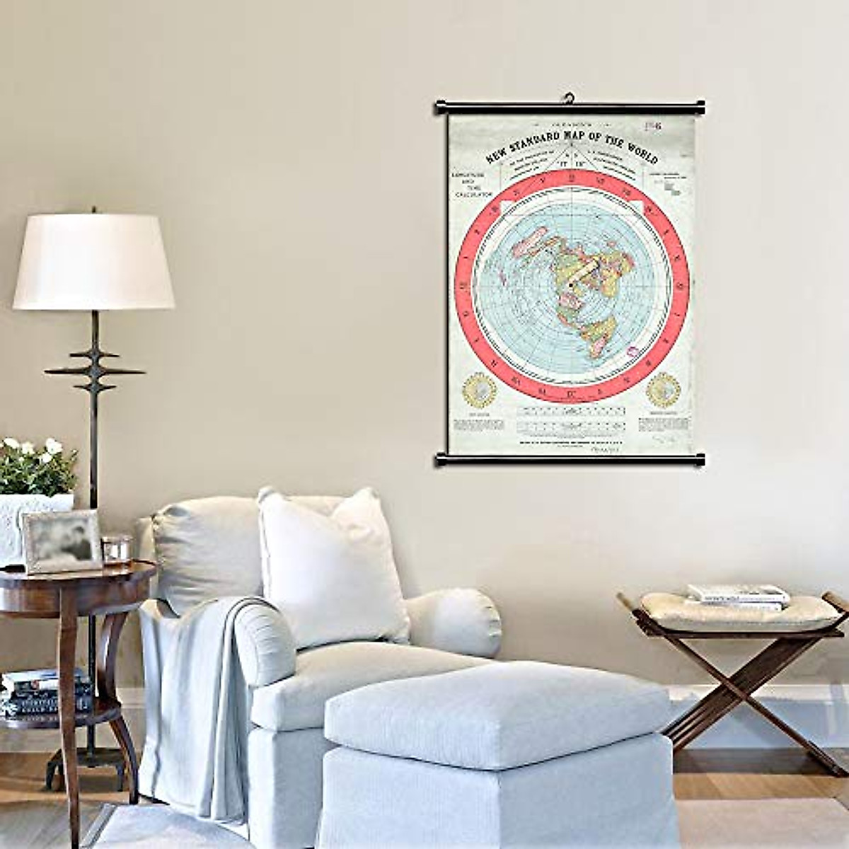 ASENART Flat Retro Earth Map - Gleason's New Standard Map of The World Canvas Print Scroll Poster with Black Plastic Scroll Hanger Ready to Hang-12"x18"