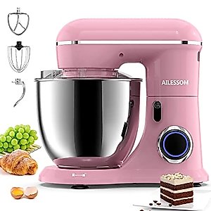 AILESSOM 3-IN-1 Electric Stand Mixer, 660W 10-Speed With Pulse Button, Attachments include 6.5QT Bowl, Dough Hook, Beater, Whisk for Most Home Cooks, Sakura Pink