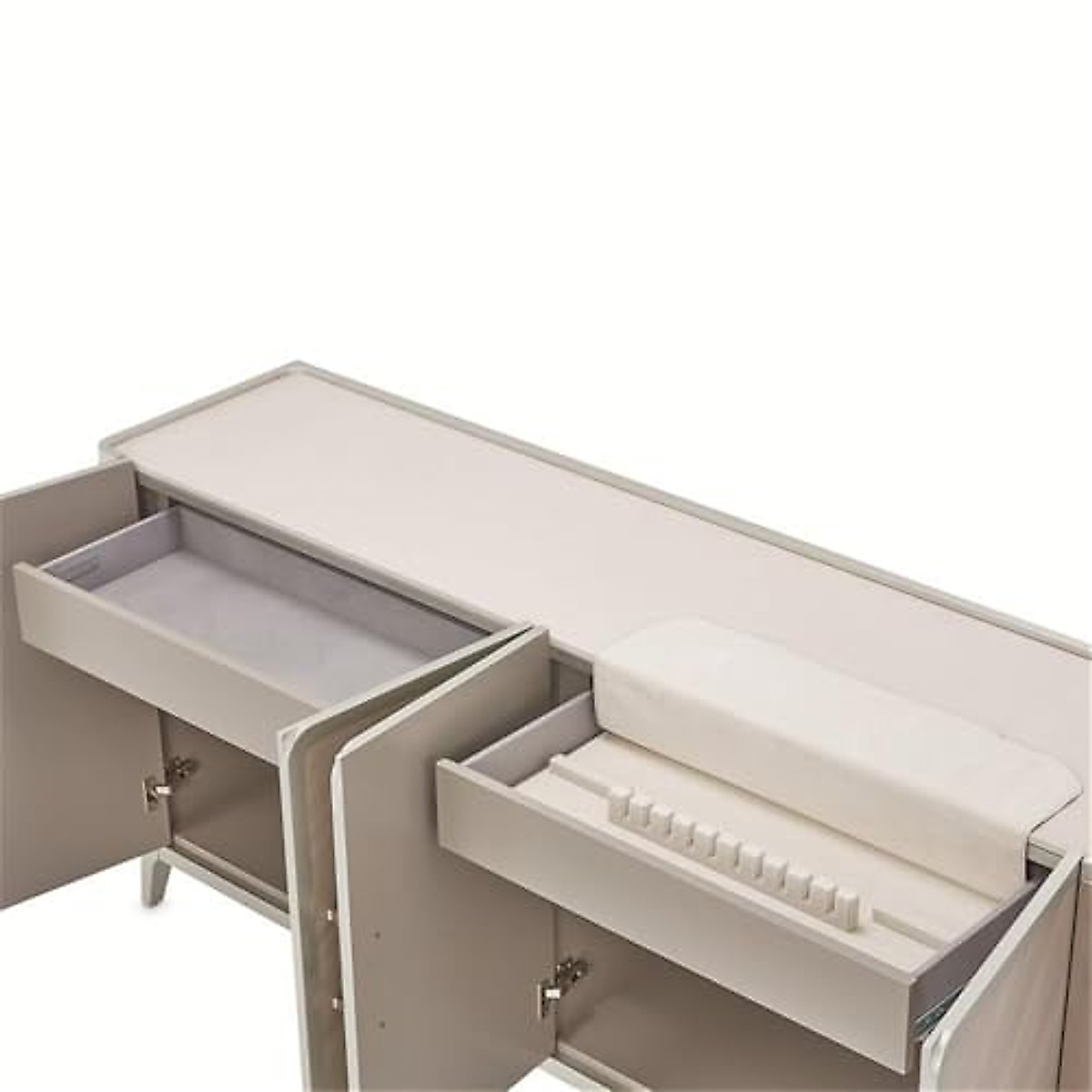 Michael Amini Lanterna Poplar Wood & Acrylic Sideboard in Silver Mist/Beige