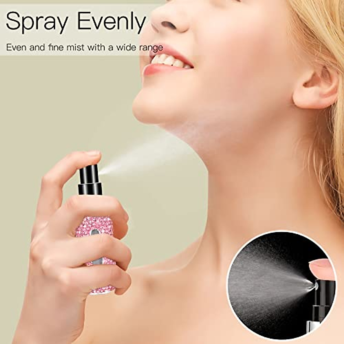 SAVORI Rhinestone Perfume Travel Refillable Perfume Atomizer Bottle Bling Portable Mini Perfume Spray Dispensers (White + Pink + Red 3 Pack)