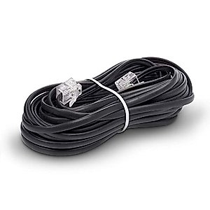 Phone Line Cord 25 Feet - Modular Telephone Extension Cord 25 Feet - 2 Conductor (2 pin, 1 line) Cable - Works Great with FAX, AIO, and Other Machines - Black