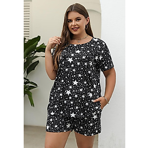 Celkuser Women's Plus Size 2-Piece Pajama Set Comfy Loungewear with Pockets Soft & Cozy Sleepwear for Women (109Blackstarx 4XL)