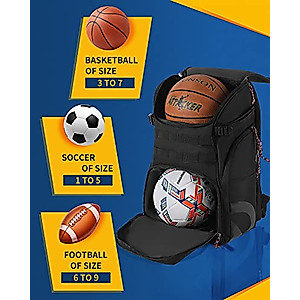 TRAILKICKER 40L Basketball Backpack Large with Ball Compartment and Shoe Pocket Outdoor Sports Equipment Bag for Basketball Soccer Volleyball Gym Swim Travel for Mens Black