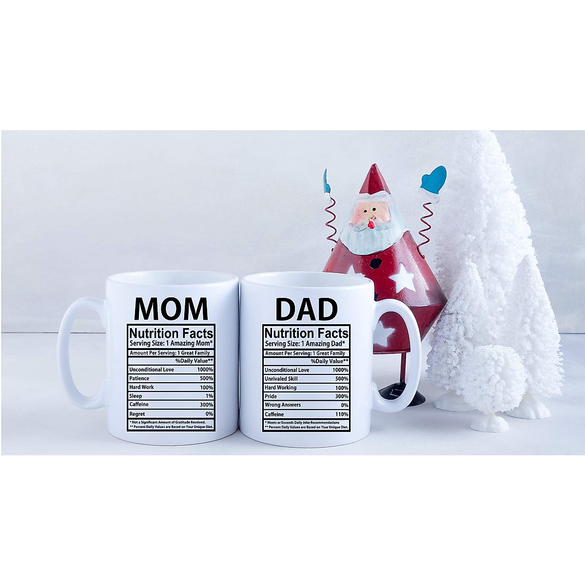 AW Fashions Mom & Dad Nutritional Facts 11oz White Ceramic Funny Couple Coffee Mugs Set For Husband and Wife Him And Her Gifts Mr & Mrs Gift Anniversary Mom and Dad Present Tea Cup